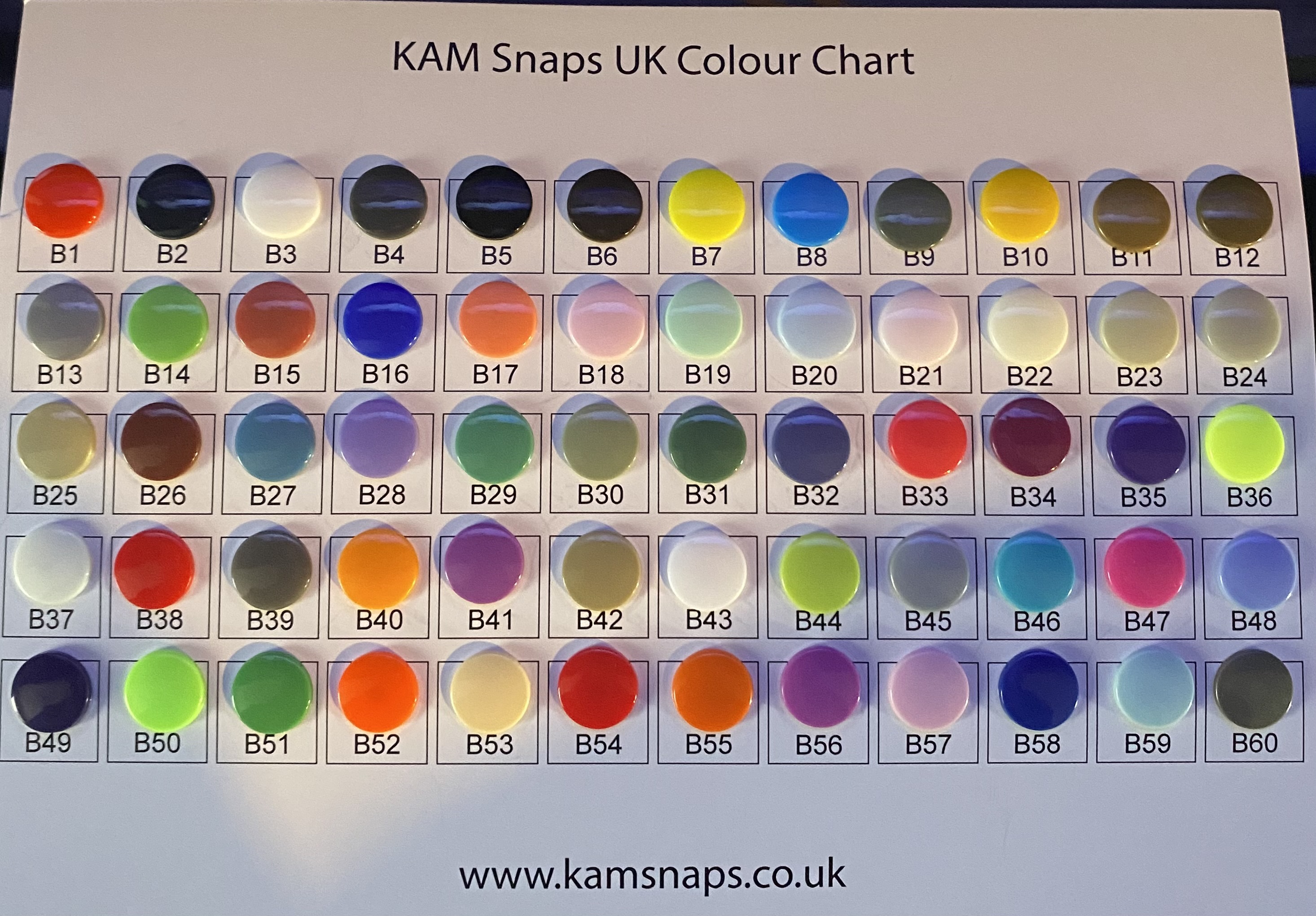 KAM Snaps Colour Chart B1-B60